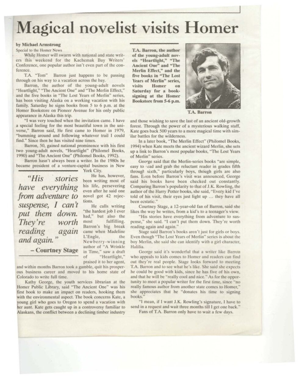 Magical Novelist Visits Homer, AK - TABarron.com