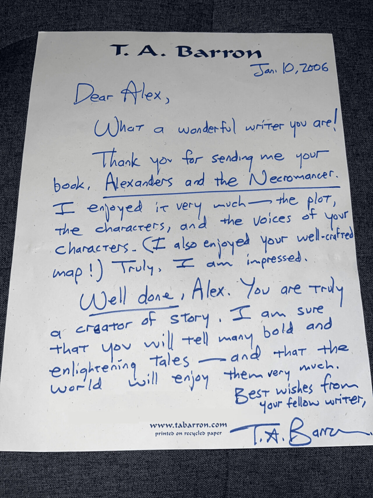 A Letter, a Dream, and Two Decades of Writing - TABarron.com